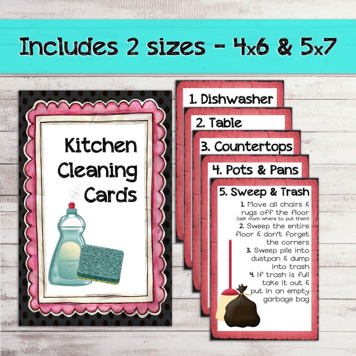 Kids Chore Chart Printable | Step by Step Kitchen Cleaning Cards for ...