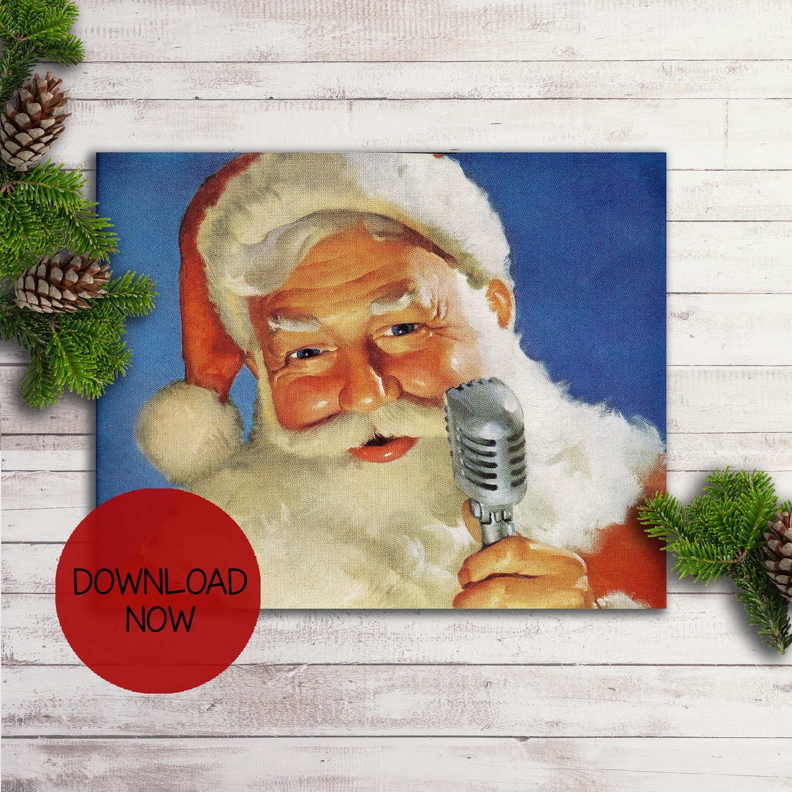Vintage Singing Santa Claus Christmas Print, Holiday Decor, Karaoke ...