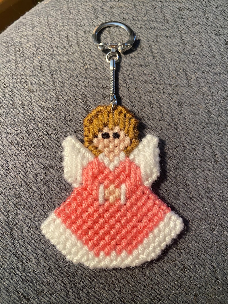 Angel Key Chain -hand Stitched Plastic Canvas - Etsy