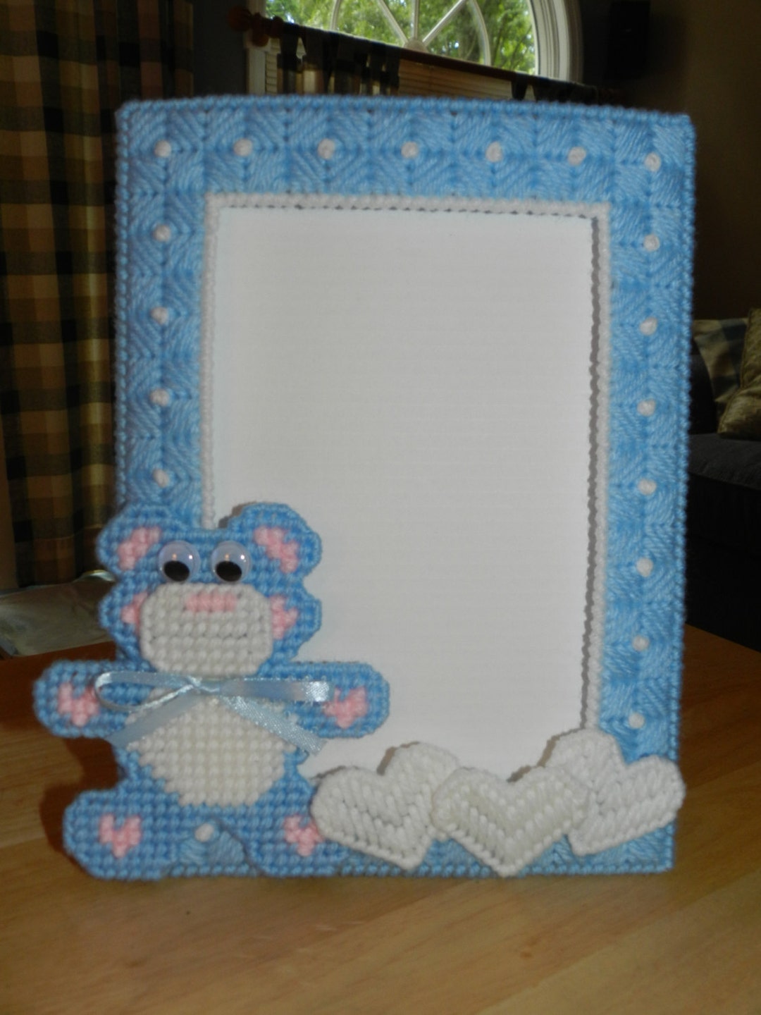 Teddy Bear Baby Picture Frame Made From Plastic Canvas - Fits 5 X 7 ...