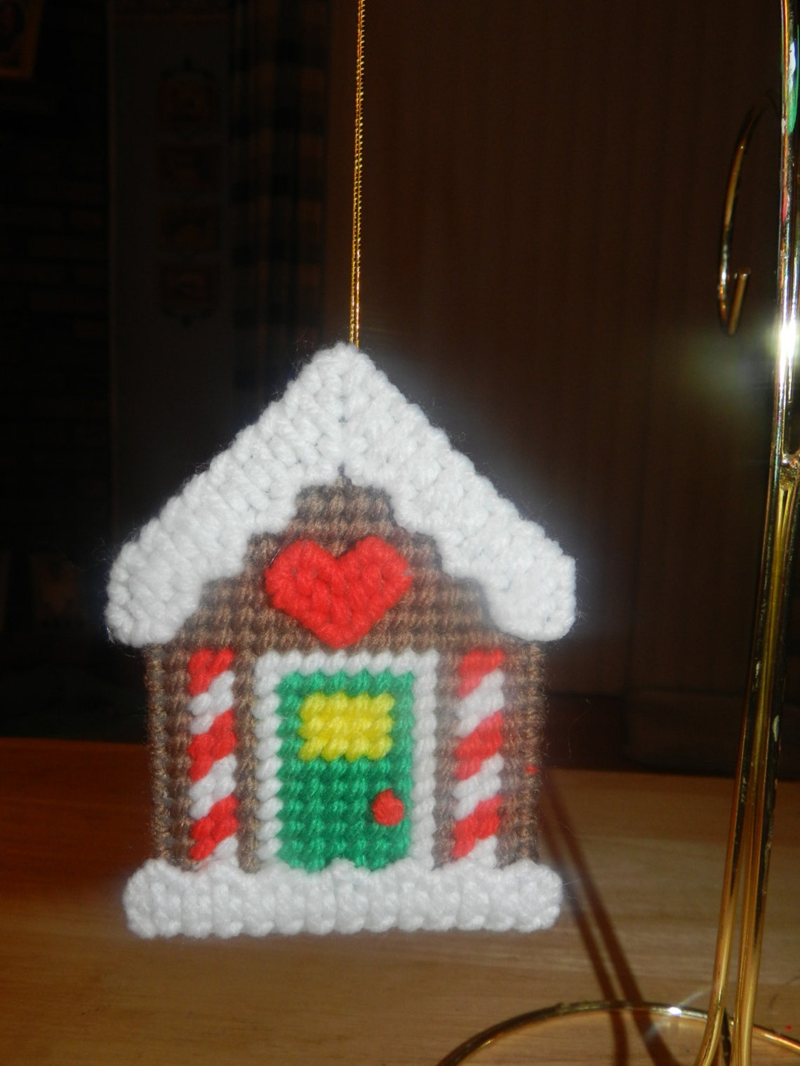 Gingerbread House Christmas Ornament or Magnet hand Stitched Plastic ...