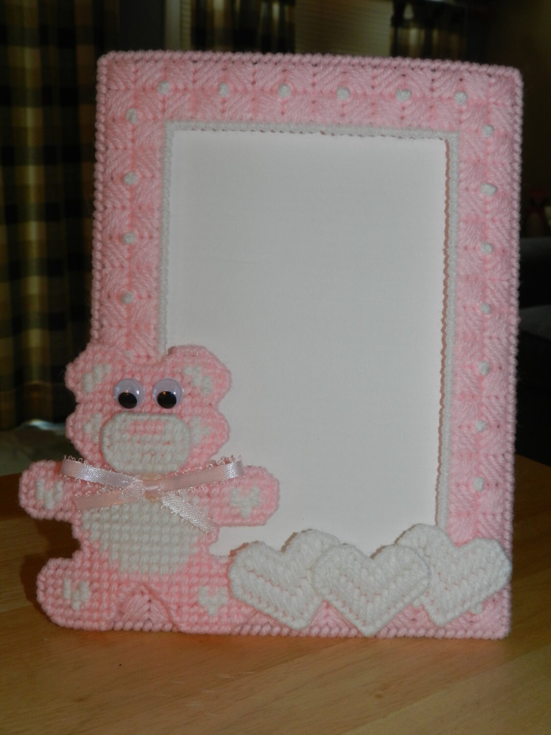 Teddy Bear Baby Picture Frame Made From Plastic Canvas - Fits 5 X 7 ...