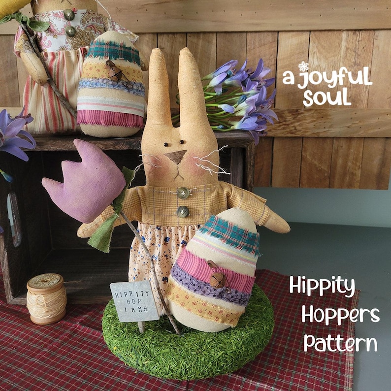 PATTERN - HIPPITY HOPPERS - Primitive Bunny Dolls With Tulips and ...