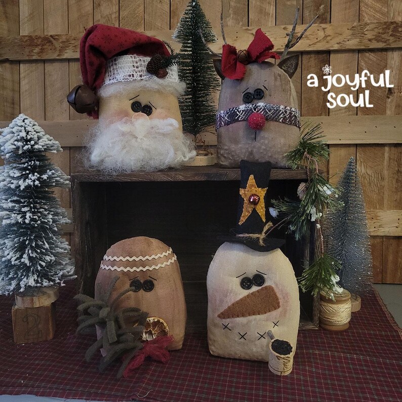 PATTERN - WINTER FRIEND Sitters - Digital - Primitive Santa, Snowman ...