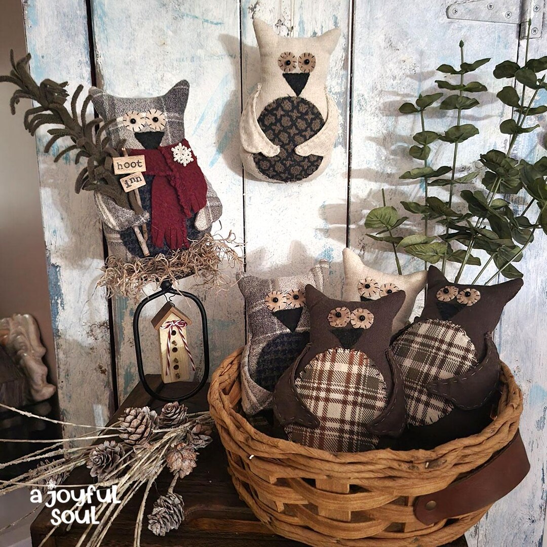 PATTERN - PRIMITIVE OWLS Ornies & Bowlies - "quick Prims" Sewing ...