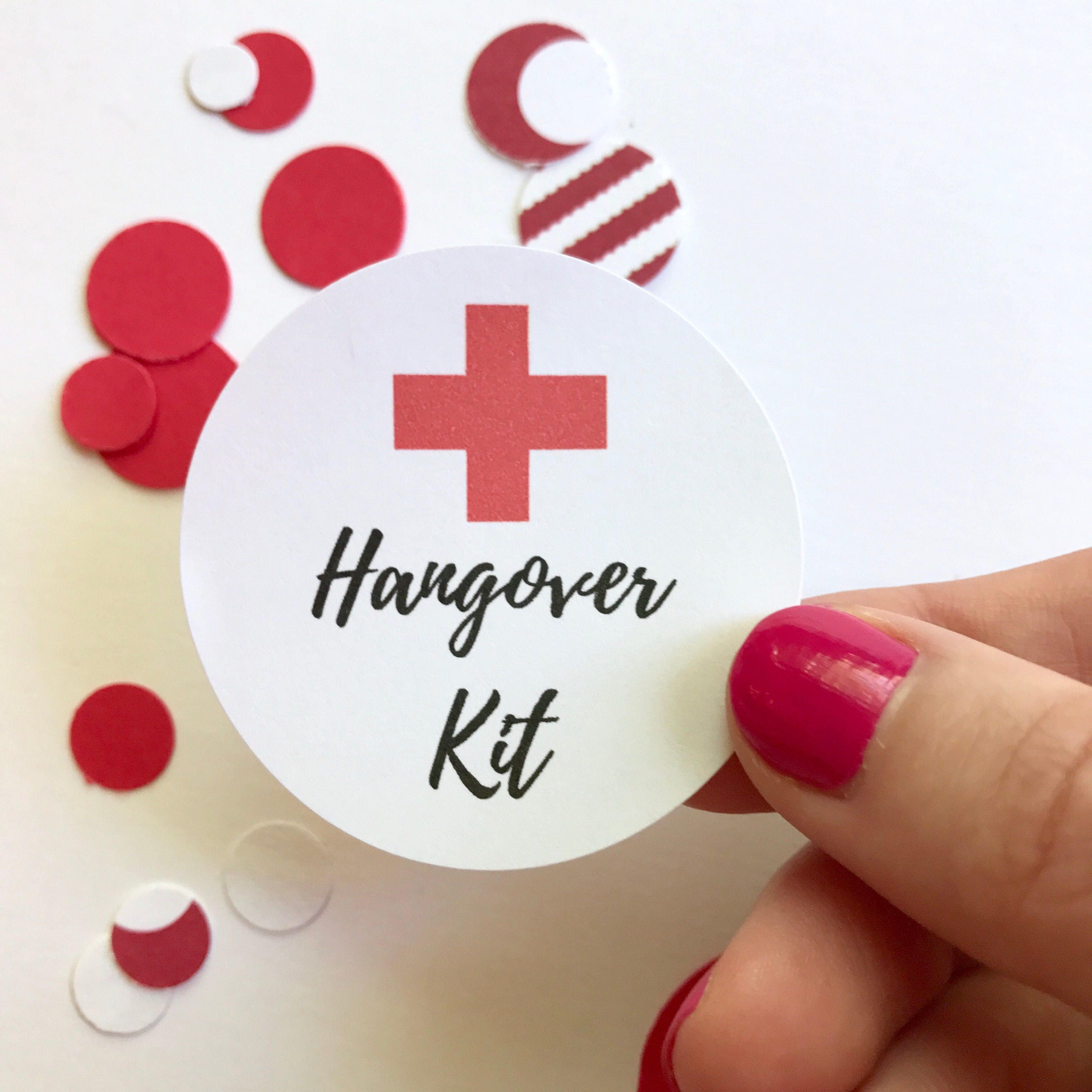 Hangover Kit Sticker | Round Circle Survival Recovery Bachelorette ...