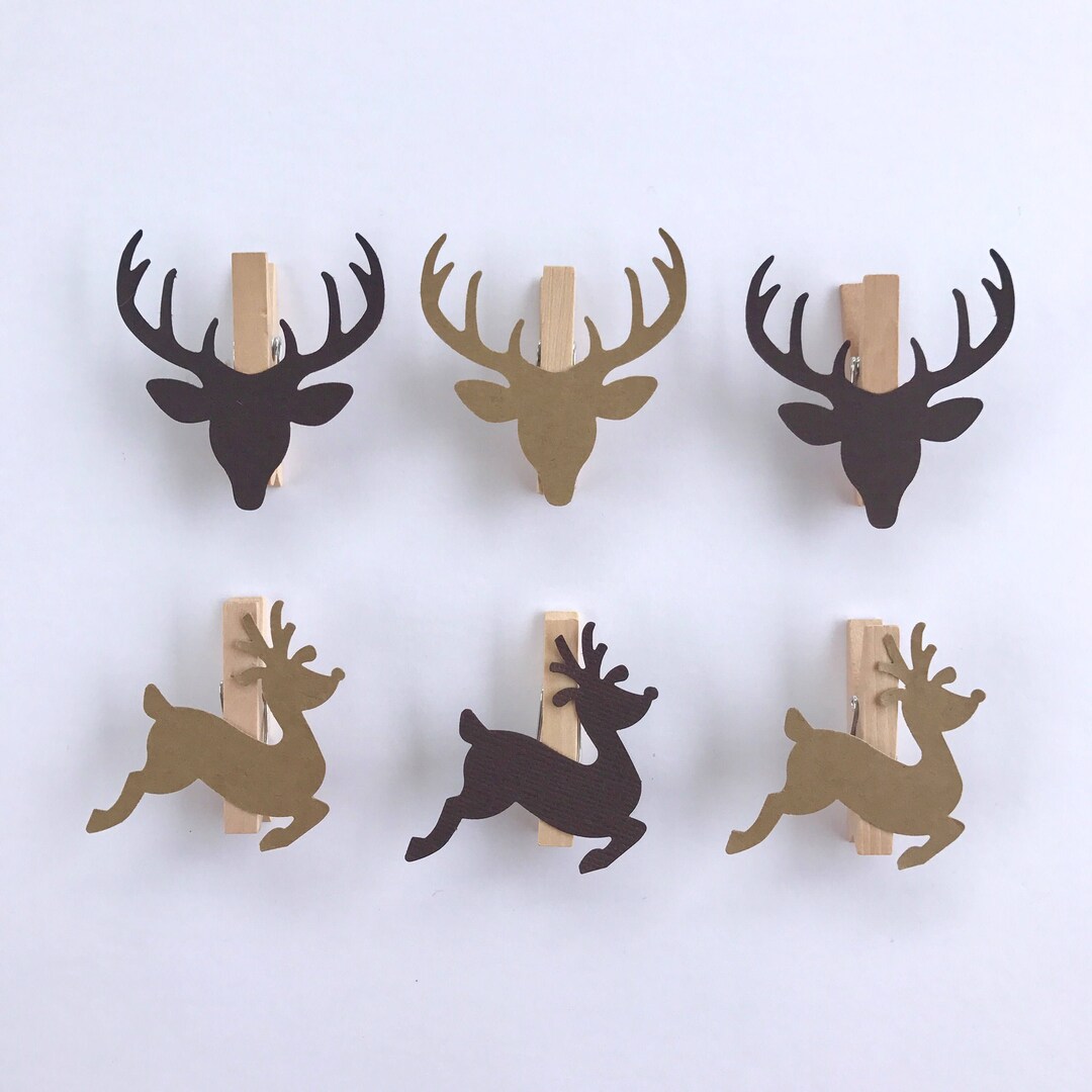 Deer Reindeer Clothespins Christmas Decoration Paper Cutouts Kit ...