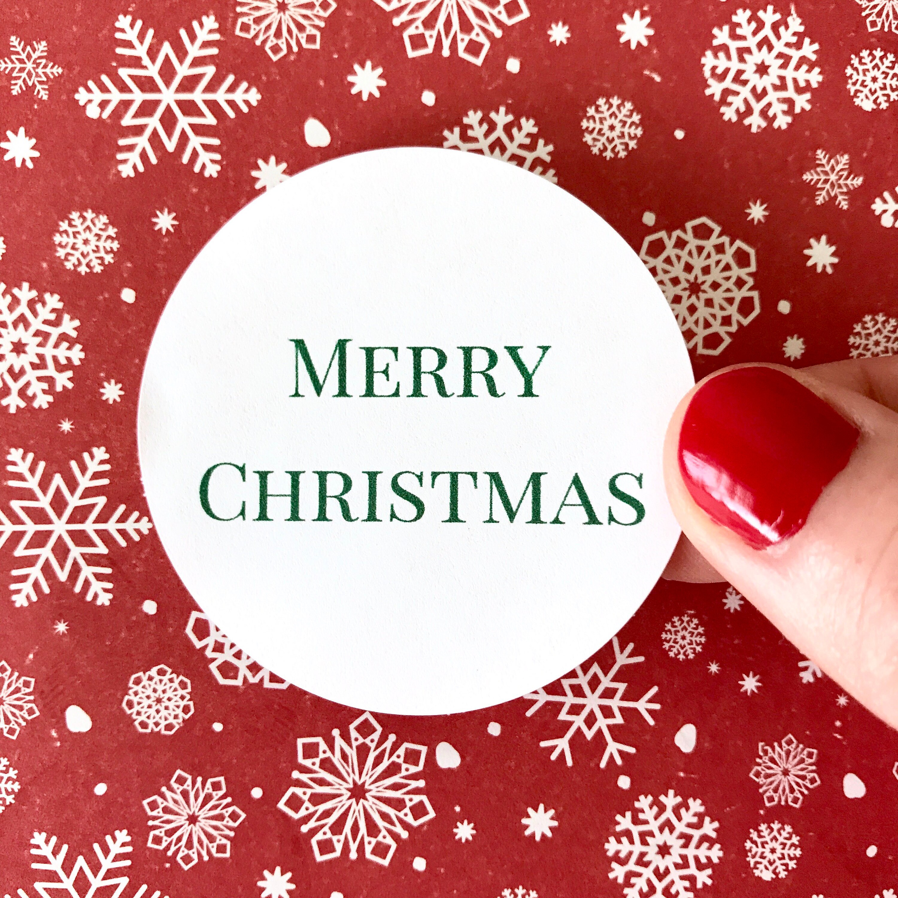 Merry Christmas Stickers | Christmas Card Seal Holiday Party Circle ...
