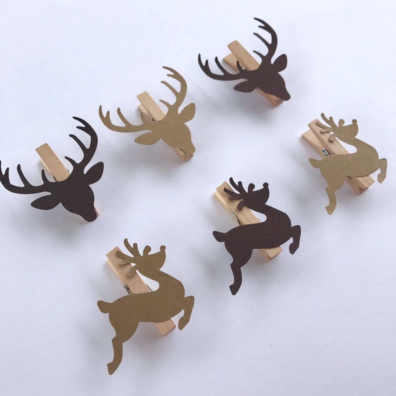 Deer Reindeer Clothespins Christmas Decoration Paper Cutouts Kit ...