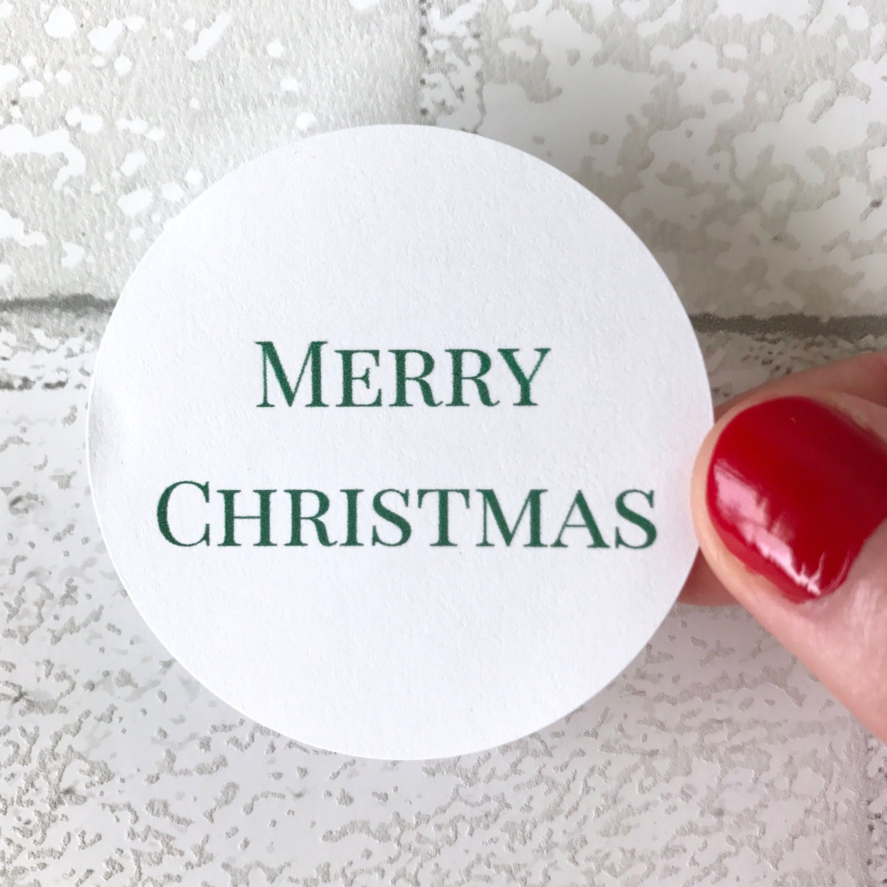 Merry Christmas Stickers | Christmas Card Seal Holiday Party Circle ...
