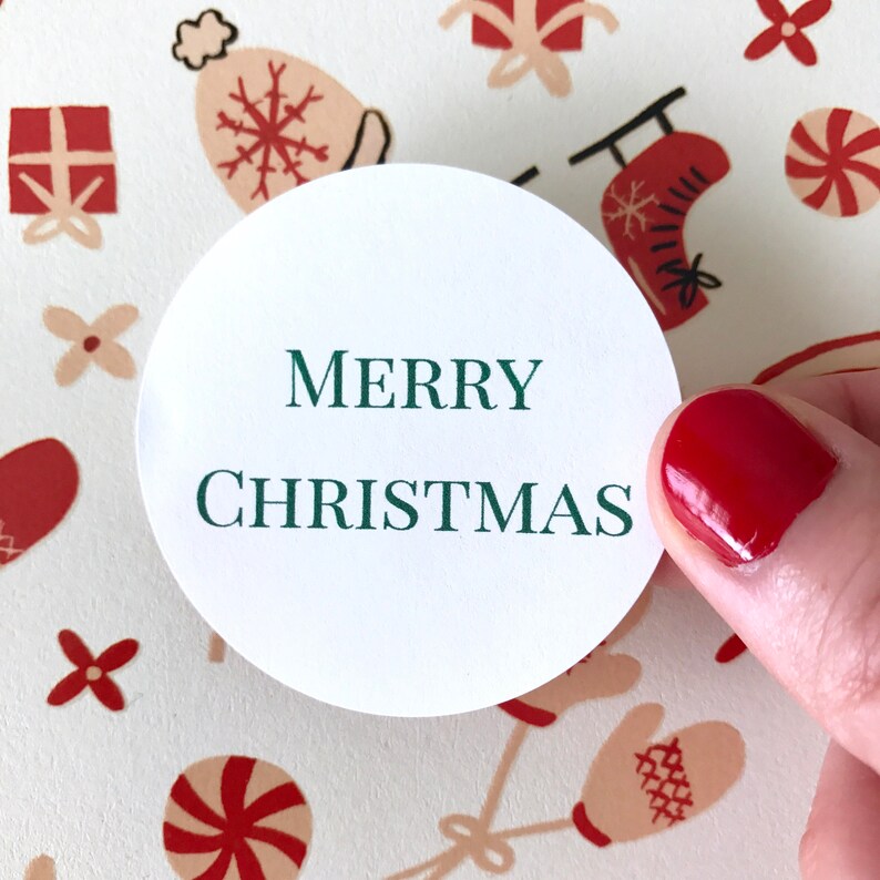 Merry Christmas Stickers | Christmas Card Seal Holiday Party Circle ...