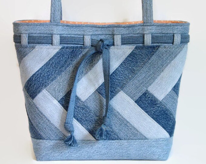 Large Denim Blue Jean Tote Bag Denim Patchwork Shoulder Bag Jean Purse ...