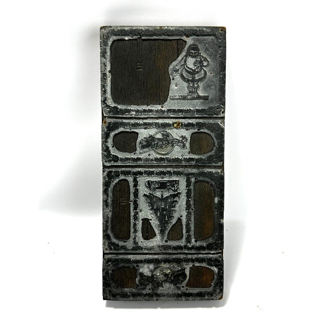 Vintage Antique Wood Printing Press Plate Block Christmas Theme Rustic ...