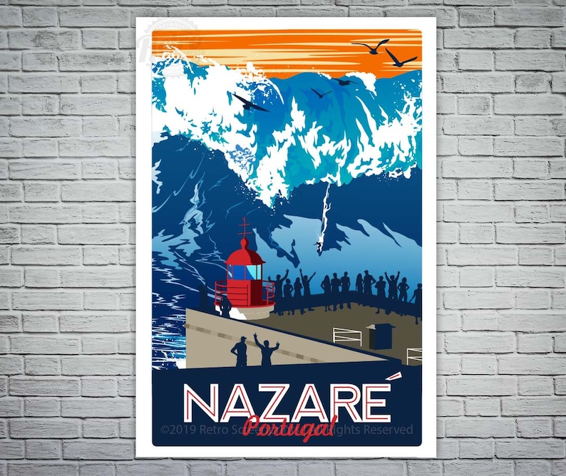 Surfing Travel Poster Nazare' Portugal Vintage Retro Poster - Etsy