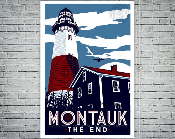 Montauk Light House Screen Print Retro Vintage Beach Poster - Etsy