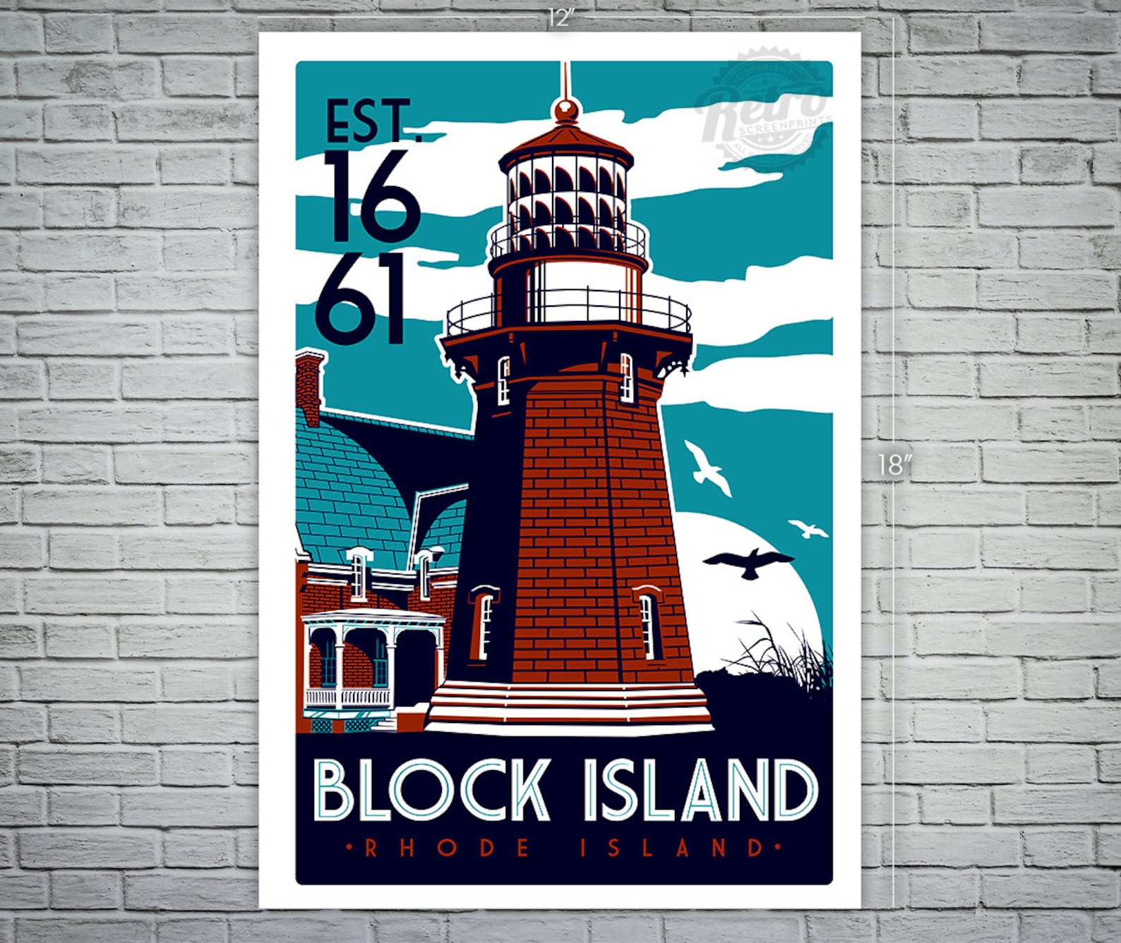 Block Island Light House Retro Vintage Screen Print Poster - Etsy
