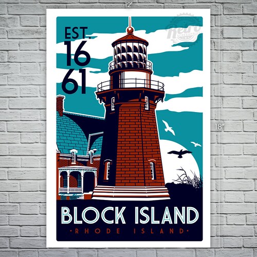 Block Island Light House Retro Vintage Screen Print Poster - Etsy