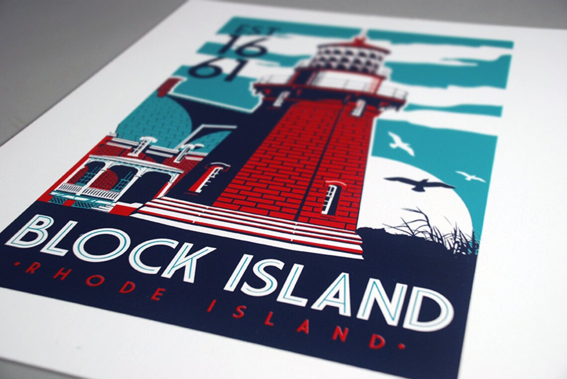 Block Island Light House Retro Vintage Screen Print Poster - Etsy