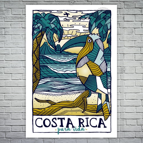 Costa Rica Screen Print Retro Vintage Travel Poster - Etsy
