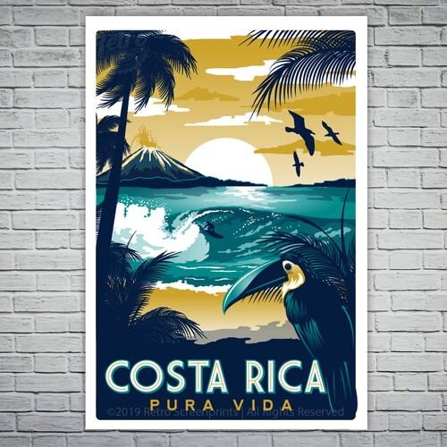 Costa Rica Rainforest Poster Toucan Iguana | Etsy