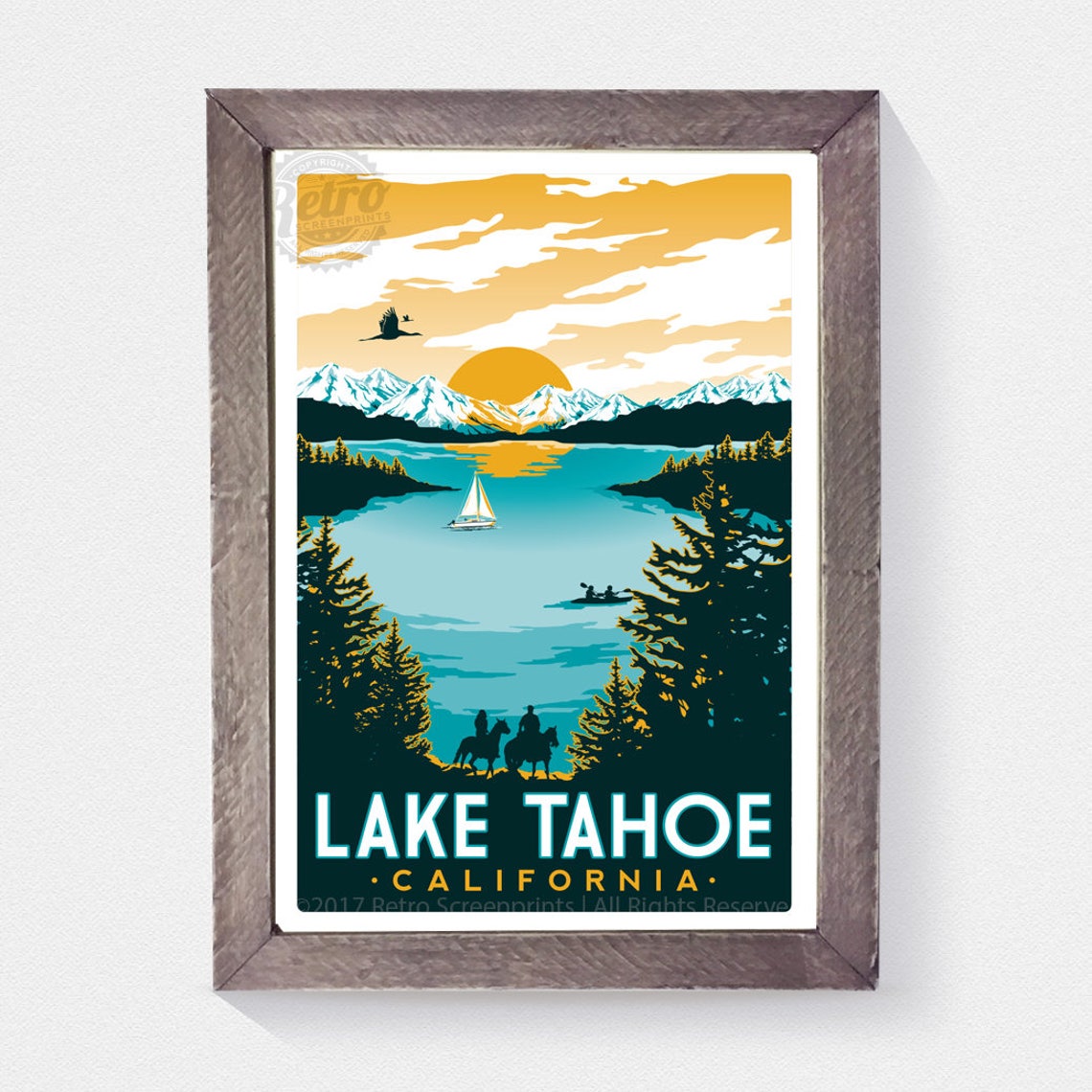 Lake Tahoe Vintage Travel Poster Teal - Etsy