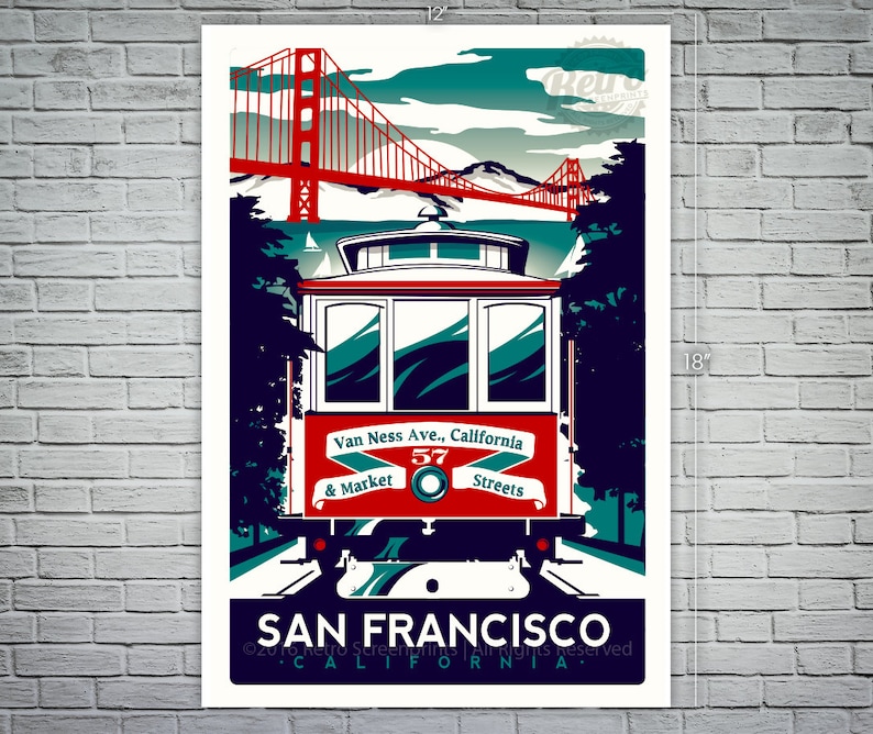San Francisco Cable Car Retro Screen Printed Poster - Etsy