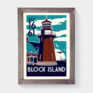 Block Island Light House Retro Vintage Screen Print Poster Rhode Island ...