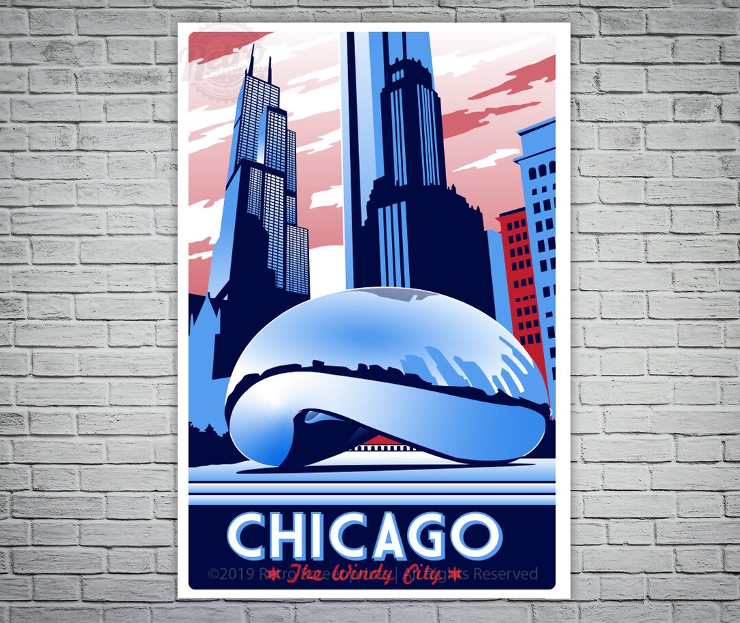 Chicago Illinois Vintage Travel Poster - Etsy