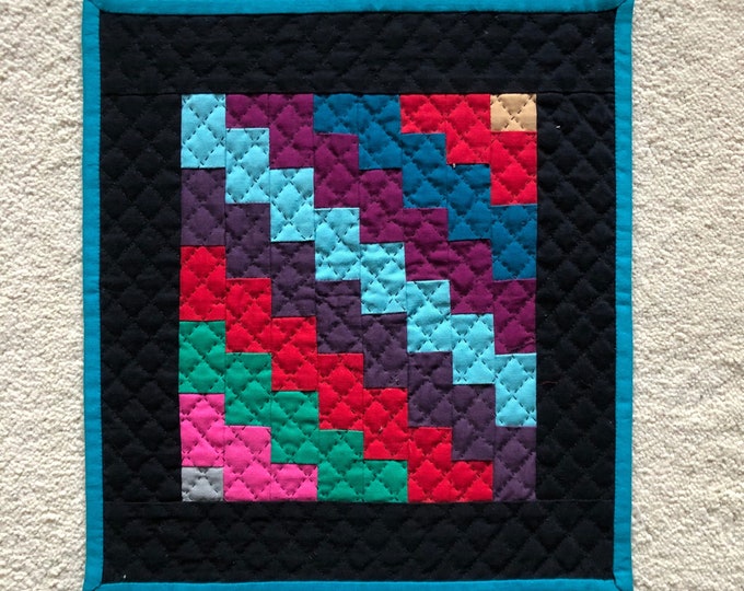 Unframed Little Amish Quilt Multi Color Solids Zigzag Bricks Diagonal ...