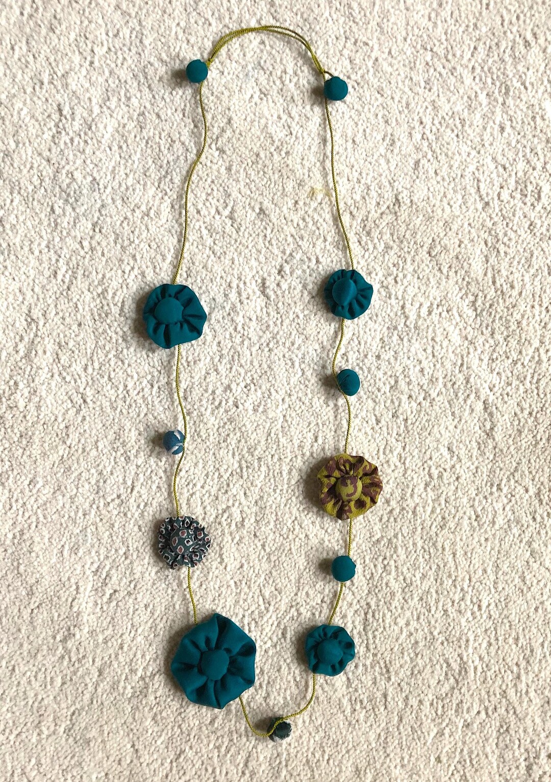 Handmade Silk Flower Necklace, Vintage Kimono Fabric, Adjustable Cord ...