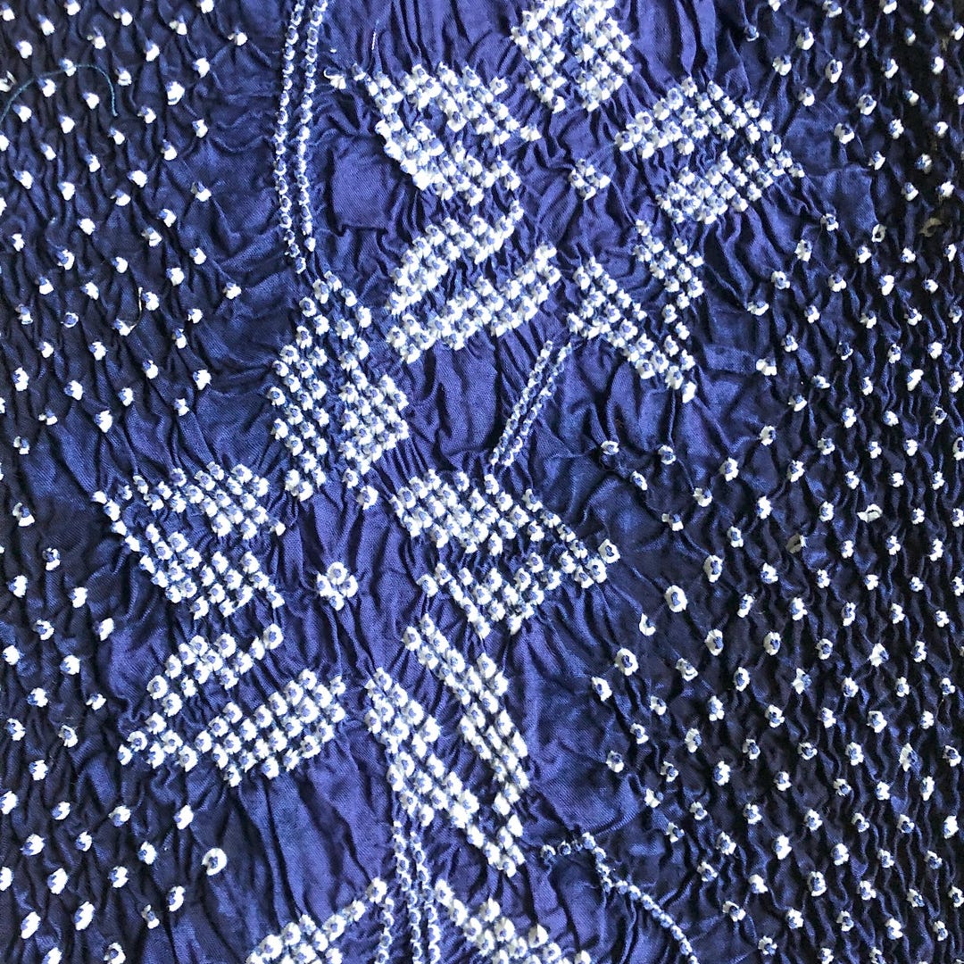 Japanese Authentic Arimatsu Tie-dyed by Hand Shibori Cotton Sample Remnant Purple & Indigo ...