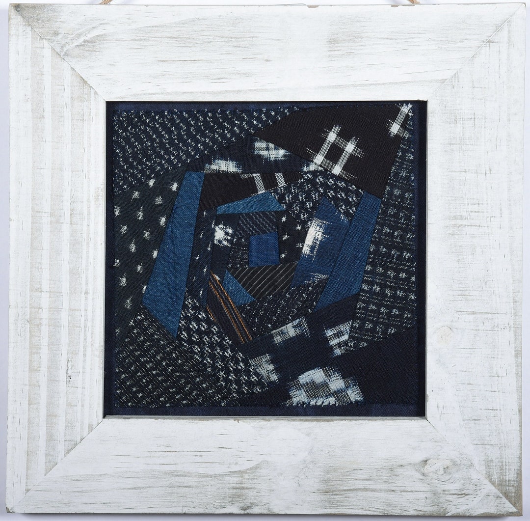 PAIR of Crazy Quilt Blocks Japanese Vintage Indigo Kasuri Fabrics ...