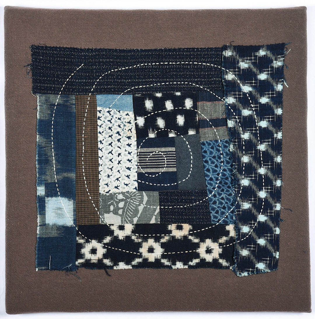 Framed Log Cabin Boro Patchwork With Sashiko Vintage Japanese Cotton ...