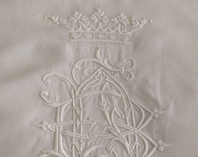 Rare Antique Ex Chateau French Linen Sheet With Huge Stunning Monogram ...