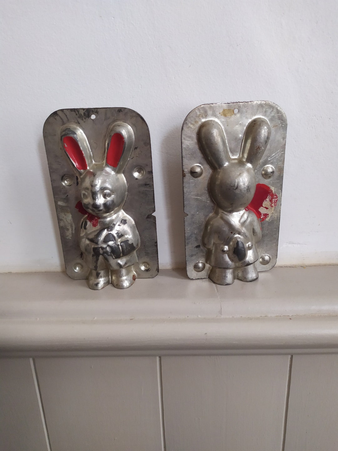 Rare Vintage French Bunny Rabbit Holding Gift Two Part Chocolate Mold ...