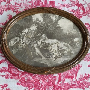 Vintage Large French Framed Romantic Print, French Wall Decor, French ...