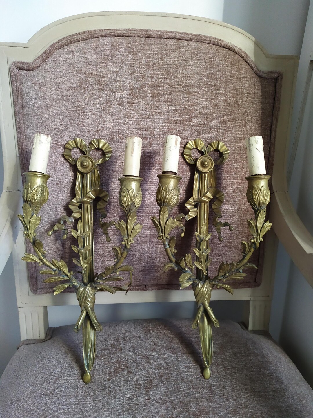 Pair of Antique French Louis XV Rocaille Style 2 Arm Wall Sconces ...