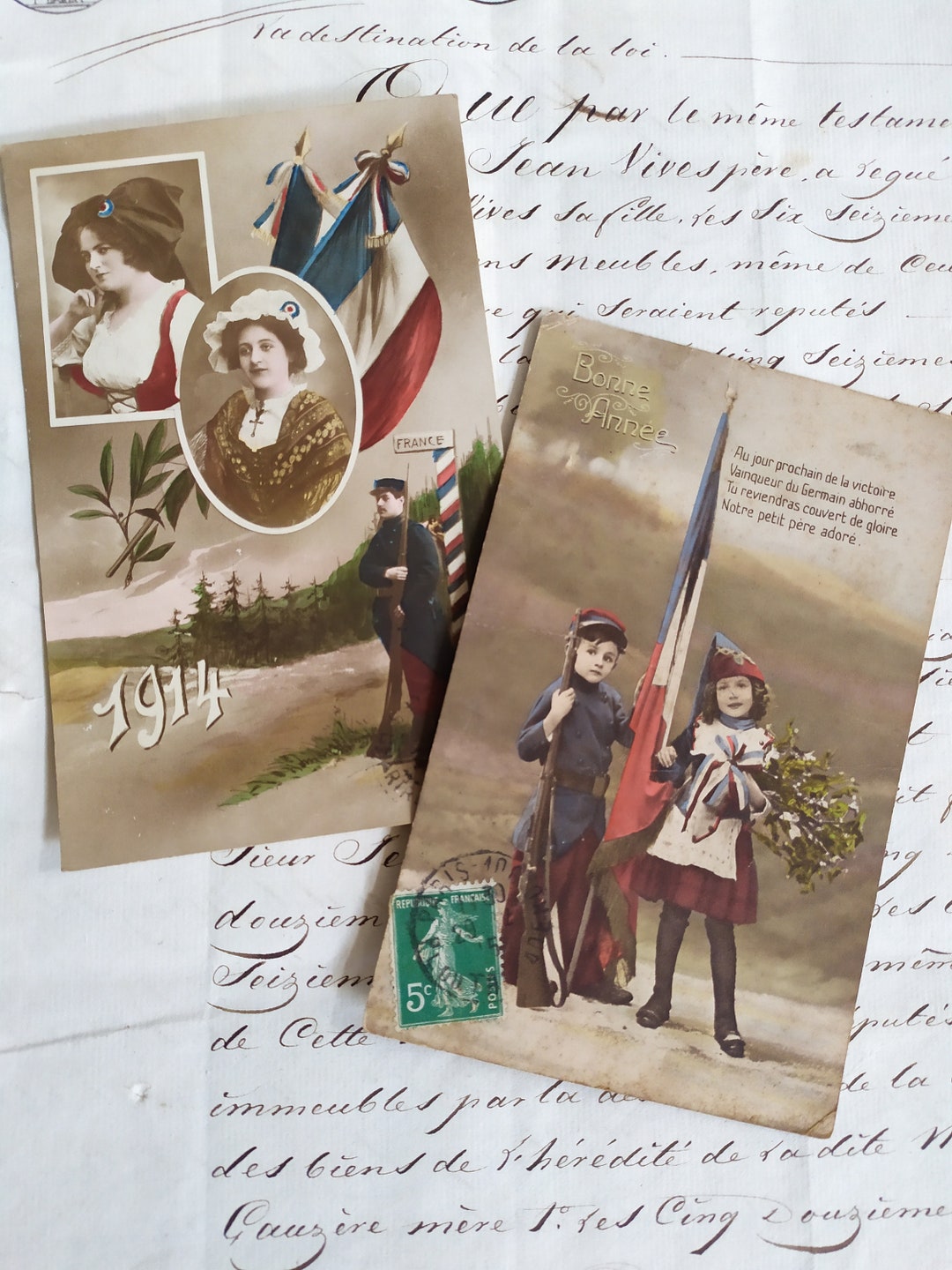 Set of 2 Antique WW 1 French Postcards, French Scrapbooking, French WW1 ...