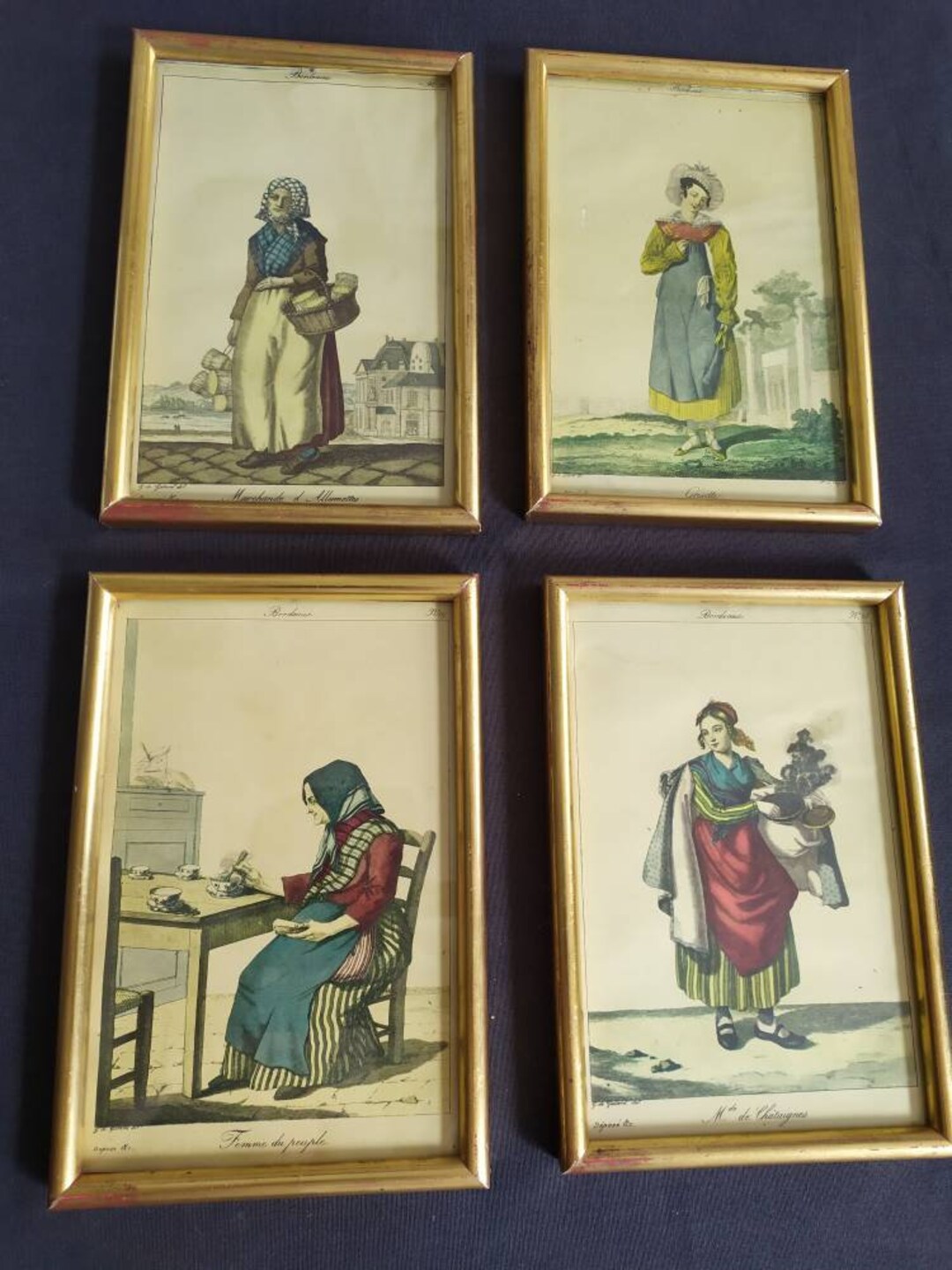 Set of 5 Vintage Framed French Costume Prints, French Wall Decor ...