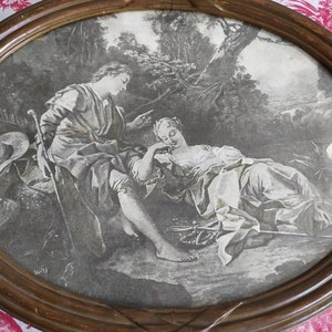 Vintage Large French Framed Romantic Print, French Wall Decor, French ...