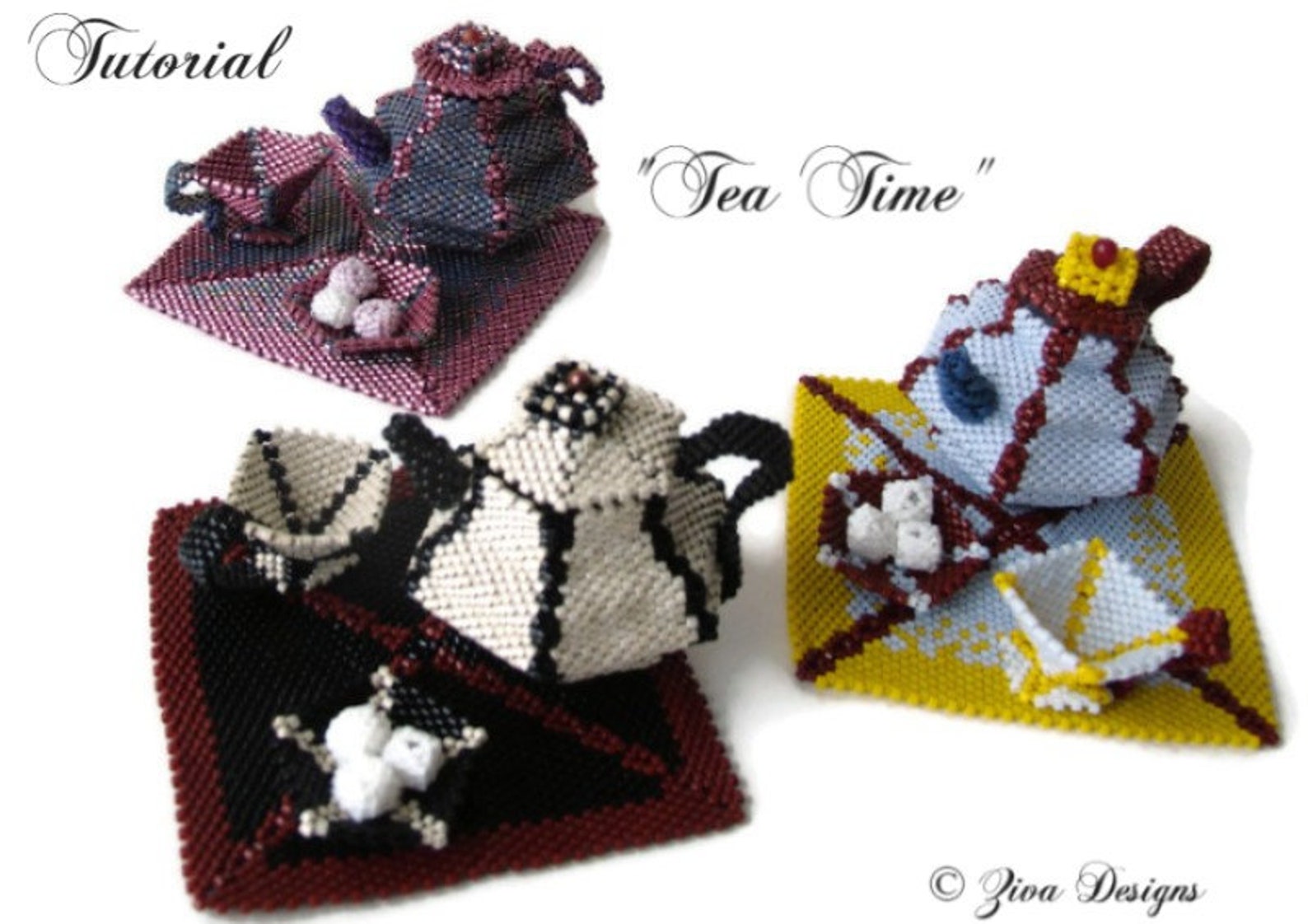 Beadweaving 3D Geometric Miniature Tea Set Pattern W/delica and ...