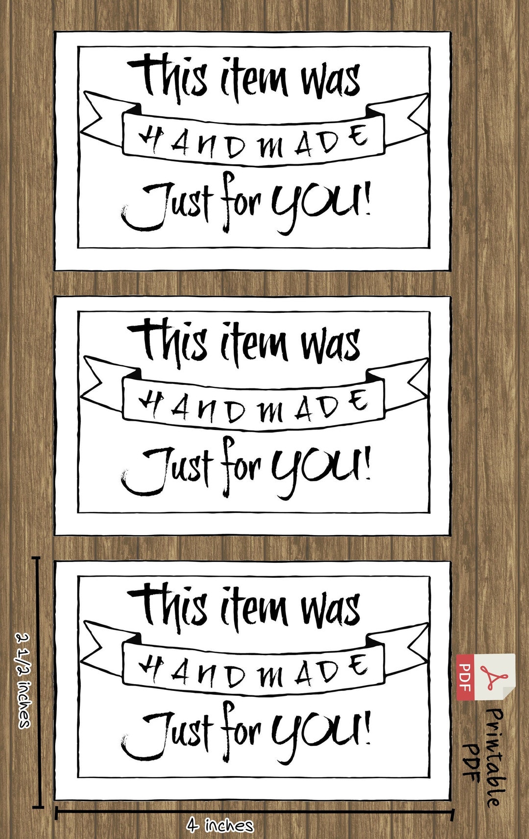 Printable Rectangular Handmade Just for You Tags Template ...