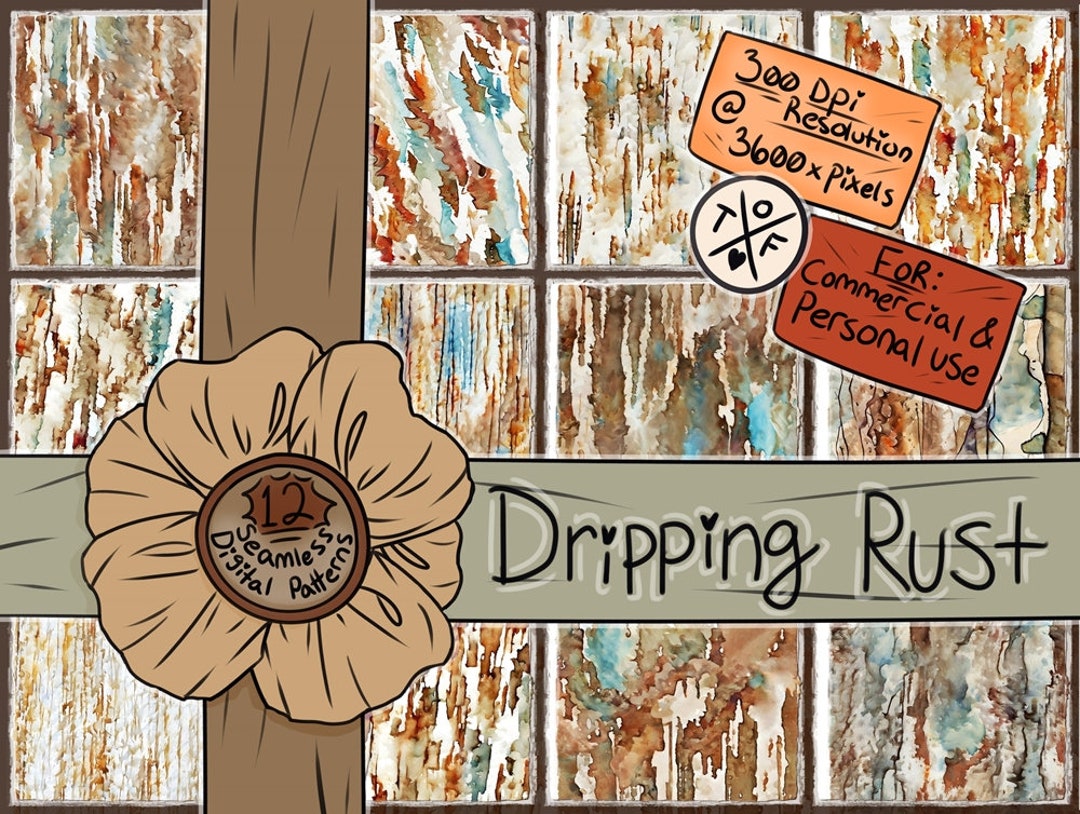 Dripping Rust Watercolor Seamless Pattern Set Digital Scrapbooking ...