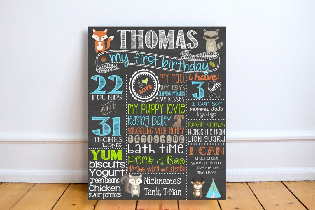 Woodland Birthday Chalkboard Sign Personalized & Printable Birthday ...