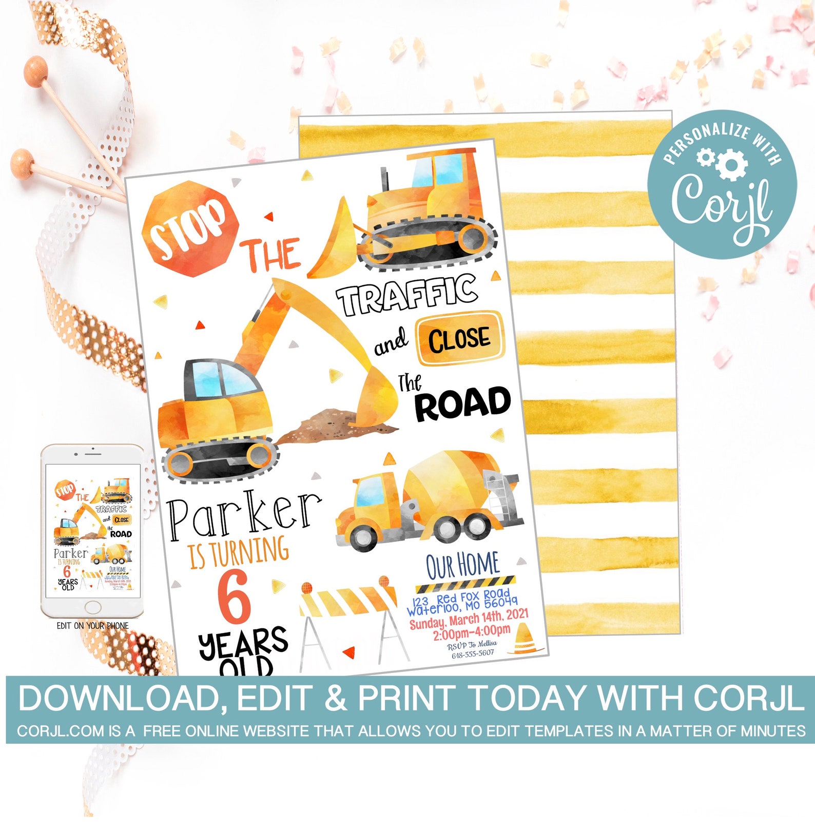 Editable Construction Invitation Construction Birthday - Etsy