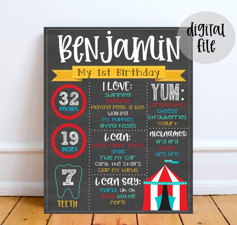 Circus Birthday Board Personalized & Printable First - Etsy
