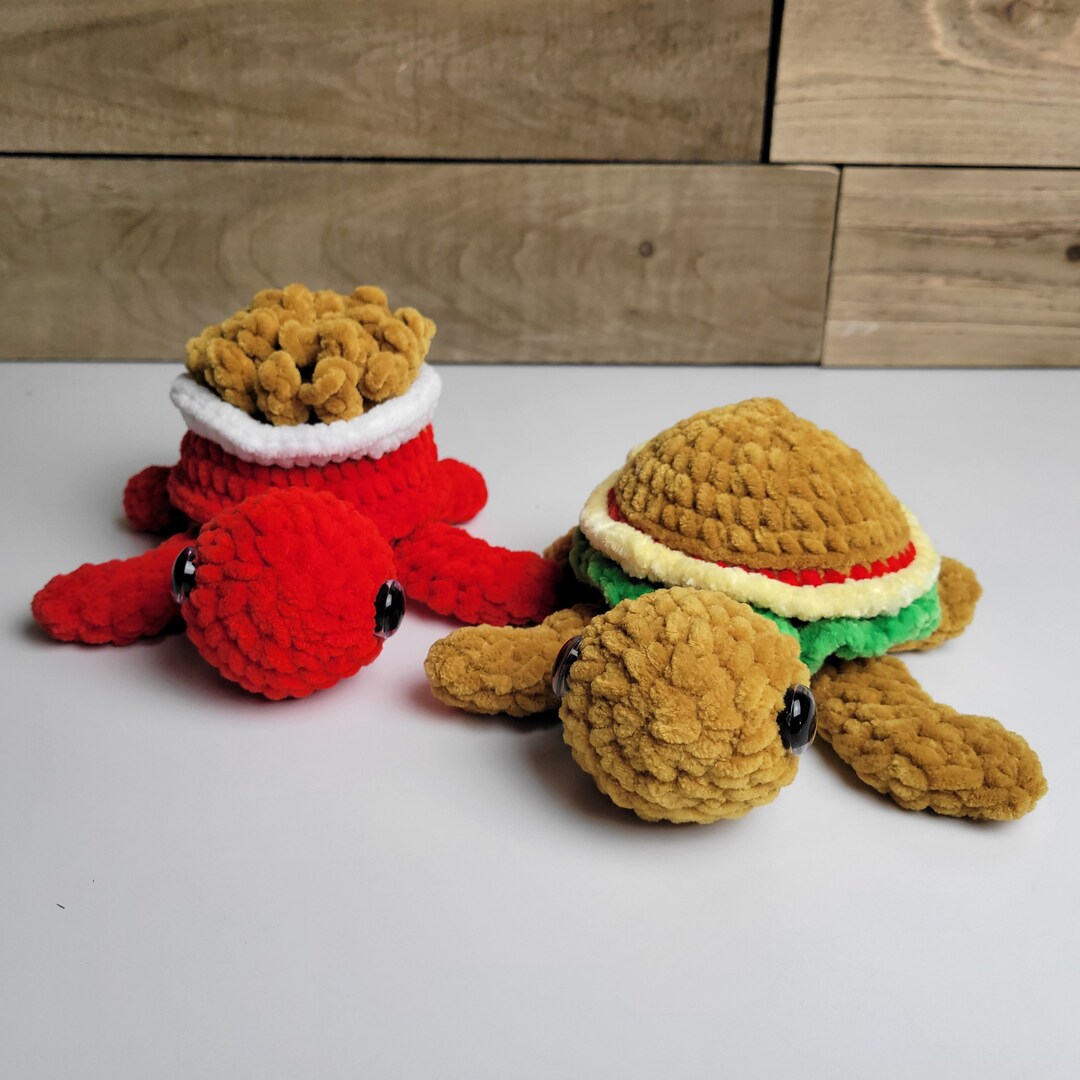 Burger and Fry Sea Turtle Plushies, Fast Food Themed Amigurumi, Cute ...