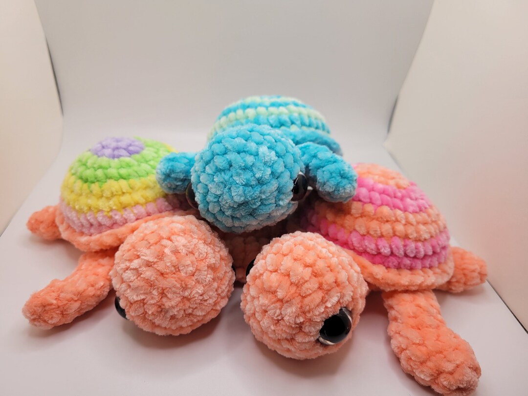 Handmade Crochet Plush Amigurumi Turtles, Stuffed Animal in Multiple ...