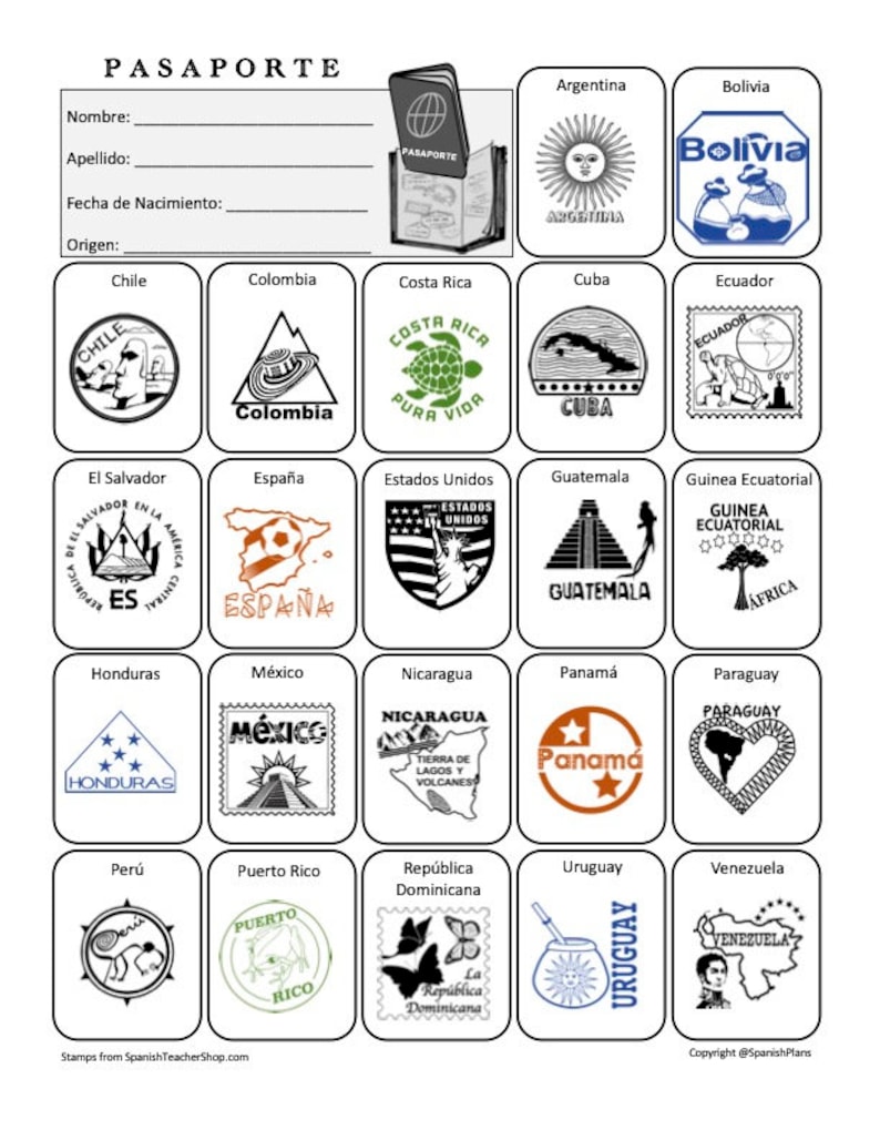 Spanish Speaking Countries Passport Stamp Set 21 - Etsy