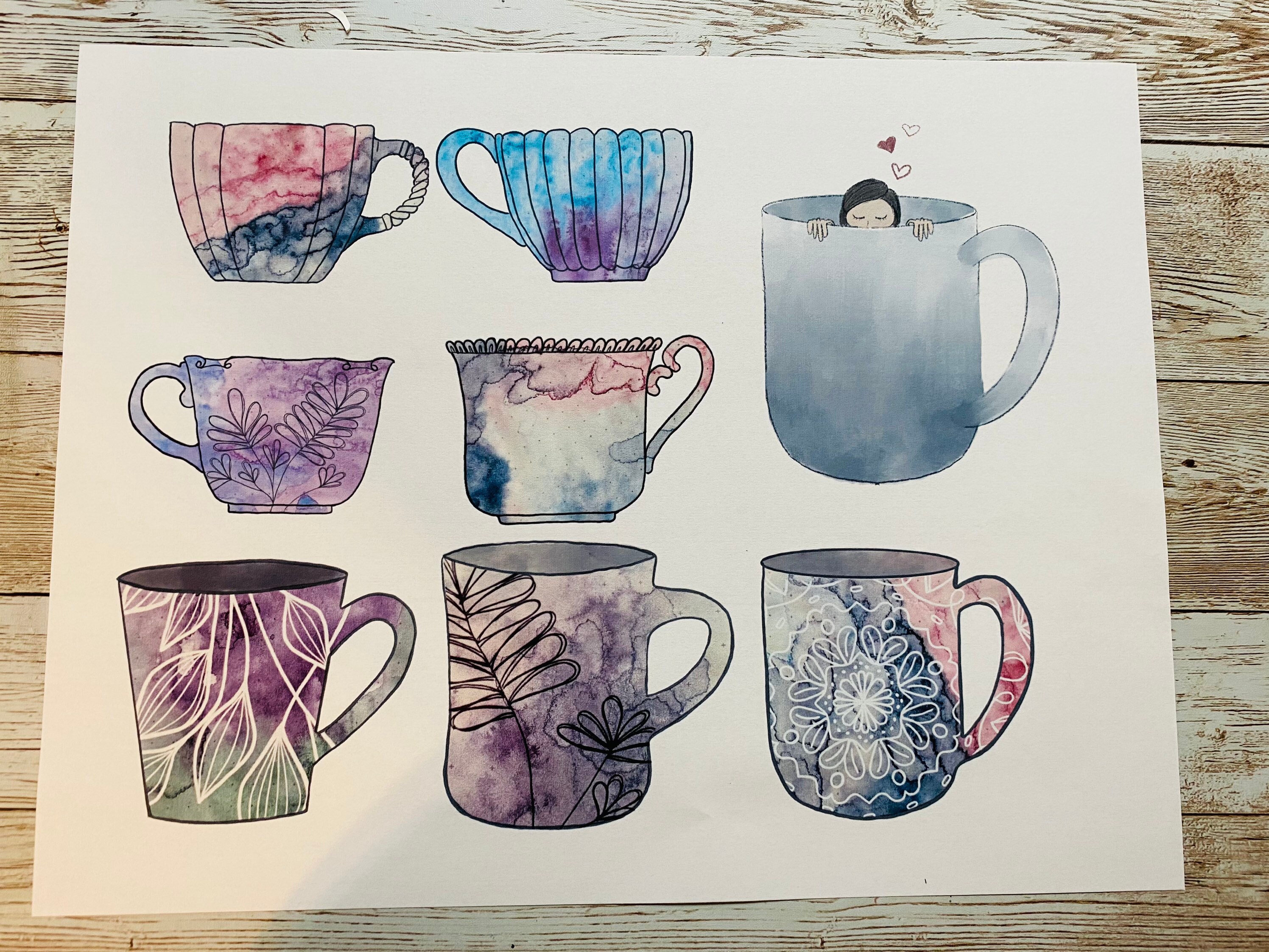 Coffee and Tea Cups Printable Collage Page | Etsy